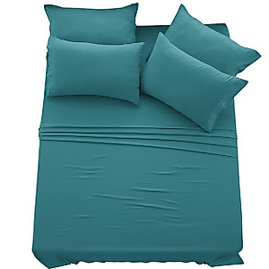 Lux Decor Full Sheet Set - 6 PC Brushed Microfiber Bed Sheets 16 Inches Deep Pockets - Embroidered & Plain Pillowcases - Hotel Luxury Sheets Full Size Bed Set - Soft Bedding sheets (Teal)