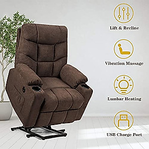 Giantex Power Lift Chair Electric Recliner Sofa for Elderly, Fabric Reclining Sofa w/ 8 Point Massage & Lumbar Heat, 2 Side Pockets Cup Holders USB Charge Port, Motorized Sofa Chair for Living Room