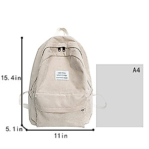 Casual School Corduroy Backpack Travel Daypack Capacity Book Bag Laptop Bag for Women Girls Teenage, Khaki