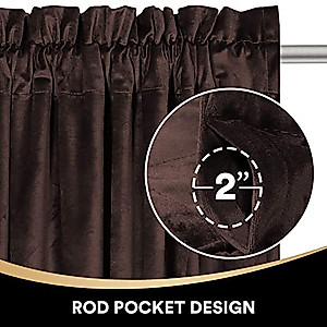 Brown Velvet Curtains Blackout - 95 inch Length Curtains for Living Room Soft Velvet Fabric Thermal Insulated Rod Pocket Window Treatment Set for Bedroom,W52 x L95,Brown, 2 Panels