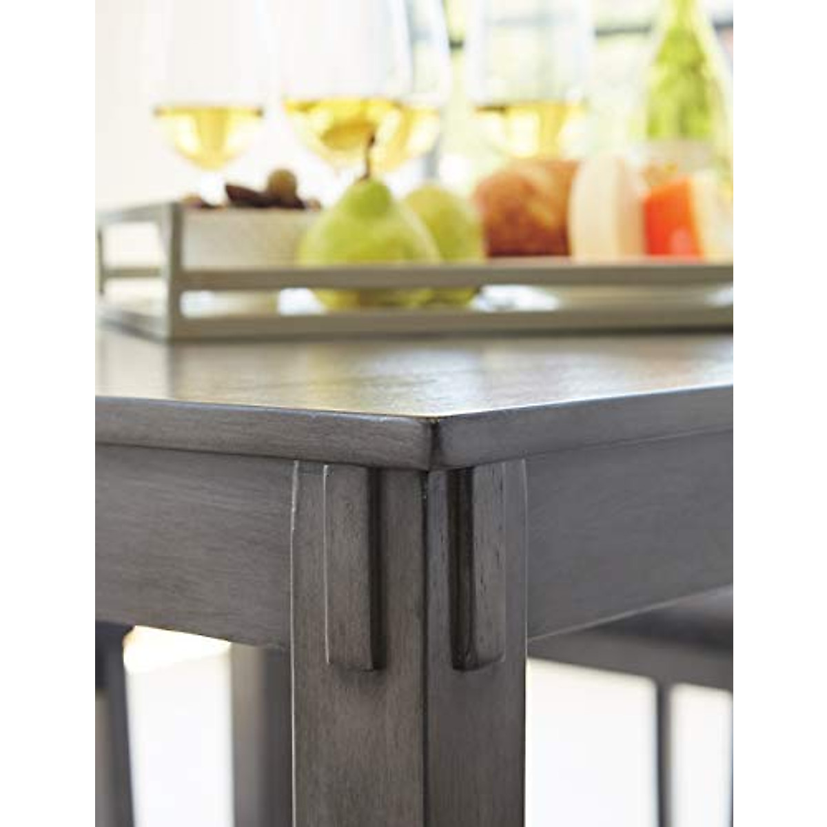 Signature Design by Ashley Bridson 5 Piece Counter Height Dining Room Set, Includes Table & 4 Bar Stools, Gray (Pack of 1)