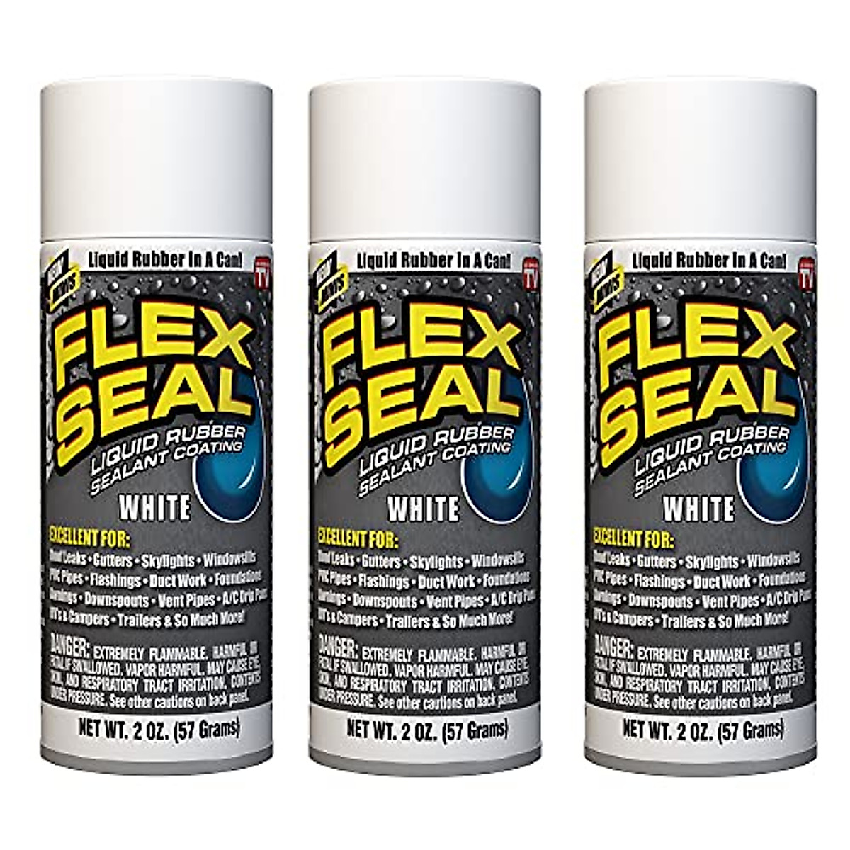 Flex Seal Mini, 3-Pack, White, Stop Leaks Instantly, Waterproof Rubber Spray On Sealant Coating, Travel Size, Perfect for Gutters, Wood, RV, Campers, Roof Repair, Skylights, Windows, and More