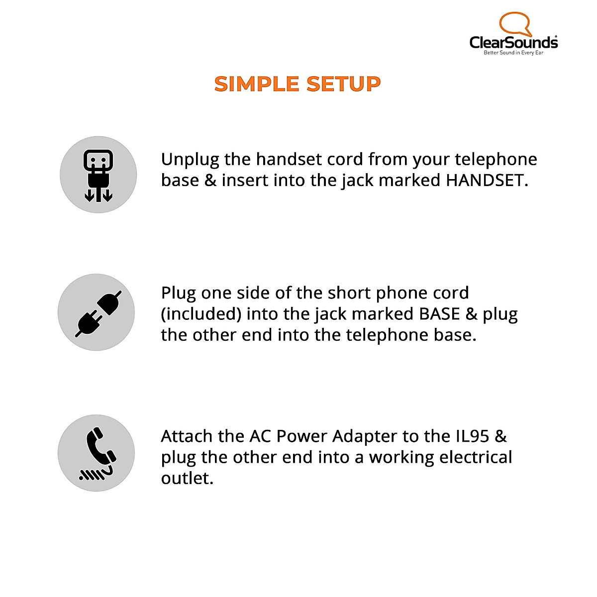 ClearSounds WIL95 UltraClear Portable Telephone Amplifier for Corded Digital and VoIP Phones with Up to 40dB Amplification, AC Powered (White)