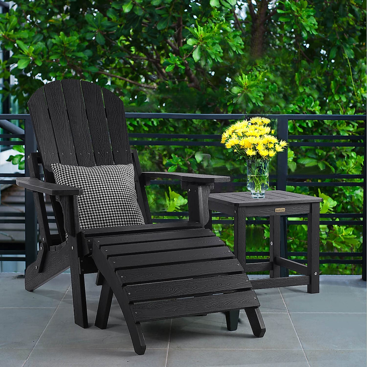 hOmeQomi Adirondack Ottoman Set of 4, Plastic Folding Adirondack Footstool, All Weather Ottoman for Adirondack Chairs, Widely Used for Outdoor, Porch, Patio, Garden, Poolside, Fire Pits - Black