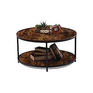 TAID Rustic Round Coffee Table for Your Living Room - 2 Colors: Brown or Cream, Circular Wooden Coffee Table with Open Shelf Storage - Modern Design, Industrial Quality, Circle Shaped Coffee Table