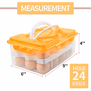 2 Tiers Egg Container Deviled Egg Carrier Eggs Holder with Handle Fridge Freezer Storage by DELIFUR (Orange)