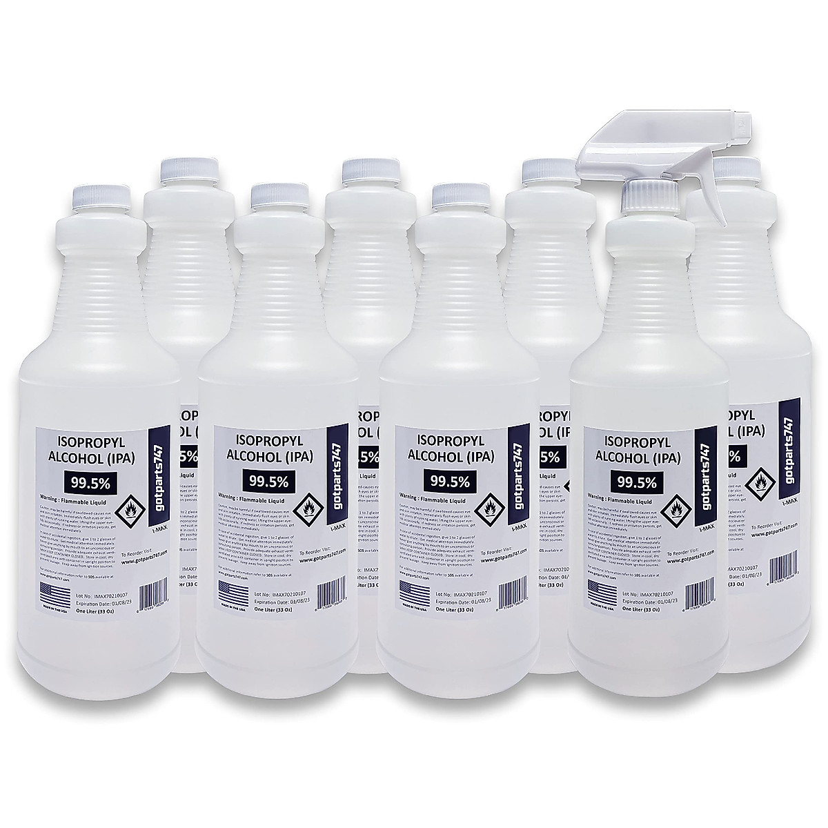 8 X 1000 ml (8 Liters/More Than 2 Gallons) High Purity Isopropyl Alcohol IPA 99.5% - Includes a Trigger Sprayer