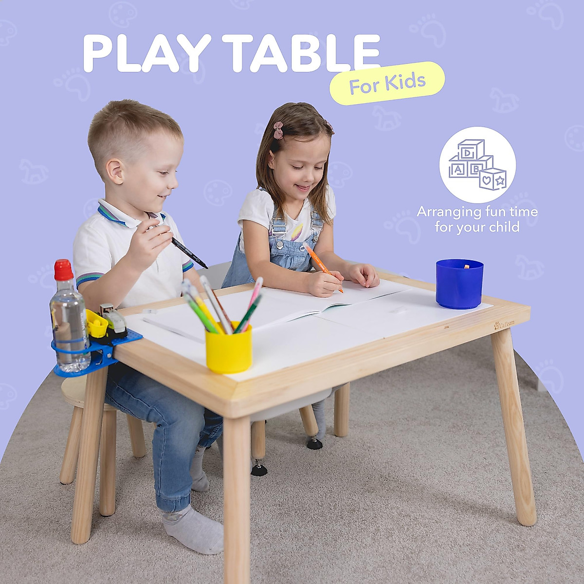 Cateam Sensory Table for Kids and Toddlers - 3 Foldable Storage Bins - Educational Wooden Puzzle Inserts - Play Sand Activity Table with Lids for Study and Dining - Indoor Gift Set for Boys and Girls