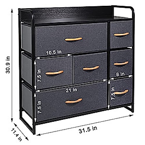 CERBIOR Wide Drawer Dresser Storage Organizer Closet Shelves, Sturdy Steel Frame Wood Top with Easy Pull Fabric Bins for Clothing, Blankets