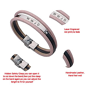 LiFashion WWJD HWLF Bracelets for Lover,Handmade Leather Bracelet What Would Jesus Do He Would Love First Wristband Stainless Steel 3 Layers Inspirational Religious Reminder Jewelry for Him Her