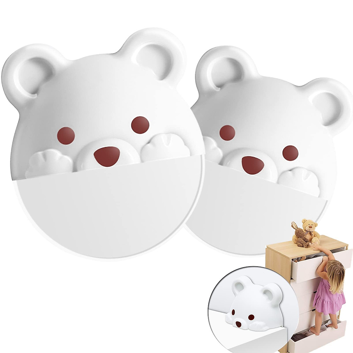 Child Safety Cabinet Locks, Cabinet Wall Anchors Protect Toddler and Pet from Falling Furniture, 2-Pack Baby Anti-Tip Furniture Anchor Straps, for Cabinets Drawers Fridge, Easy Installation（White）…