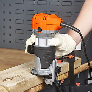 VOLLTEK 6.5-Amp Wood Router Tool, 1.25 HP Compact Trim Router with 5PCS Wood Router Bits, Edge Guide, Roller Guide, Dust Hood and 1/4" & 3/8" Collets Dobetter