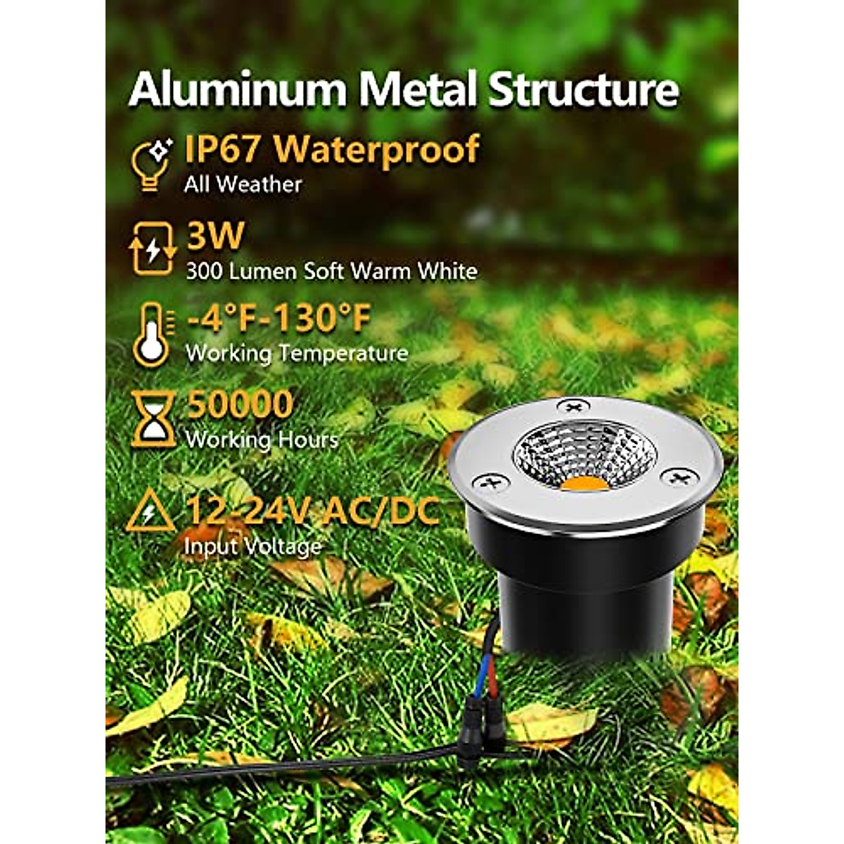 ZUCKEO Low Voltage Landscape Lights LED Well Lights 3W 12V-24V in Ground Lights IP67 Waterproof Low Voltage Landscape Lighting Flood Driveway Deck Step Garden Lights Outdoor (8 Pack Warm White)