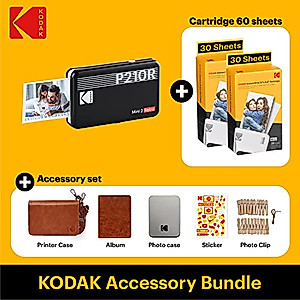 KODAK Mini 2 Retro 4PASS Portable Photo Printer (2.1x3.4 inches) Initial 8 Sheets + 60 Sheets + Gift Bundle, Black