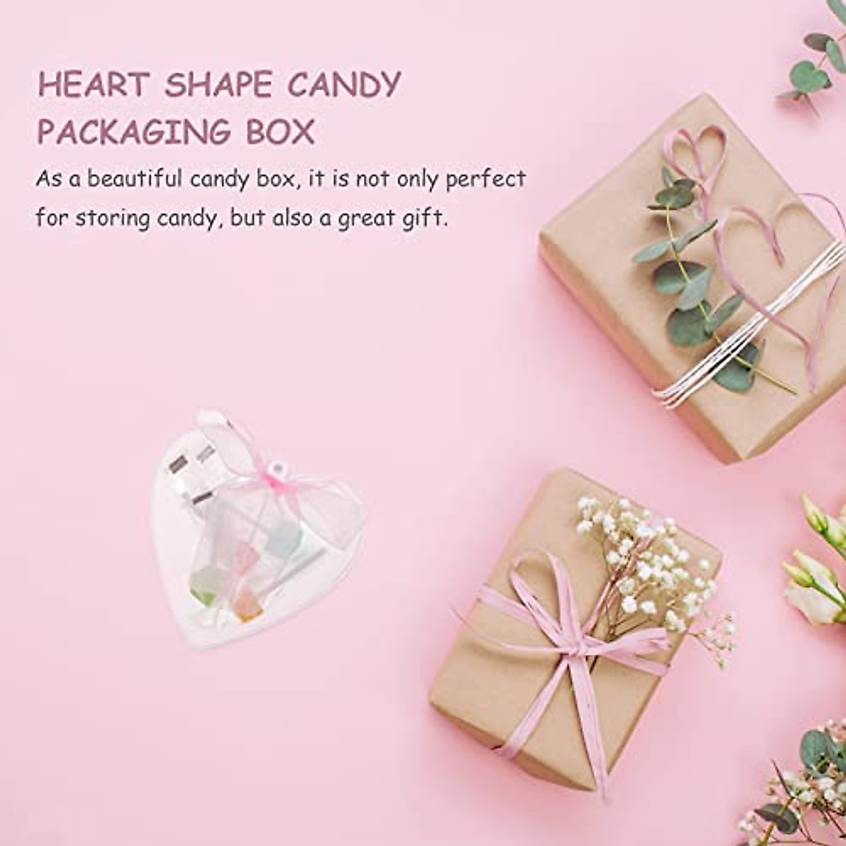 ABOOFAN 6pcs Transparent Heart-Shaped Boxes Food Grade Plastic Boxes Wedding Party Gift Boxes Fillable Heart Shaped Clear Container Birthday Present and Candy Packing Boxes 10cm Pink
