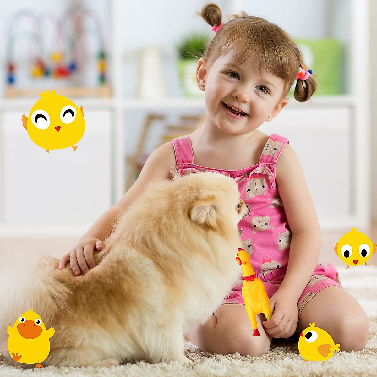 Honoson 50 Pcs Rubber Chickens Squeak Screaming Chicken Novelty Bulk Dog Toys for Pets Dogs Adults, 6.3 Inch(Yellow)