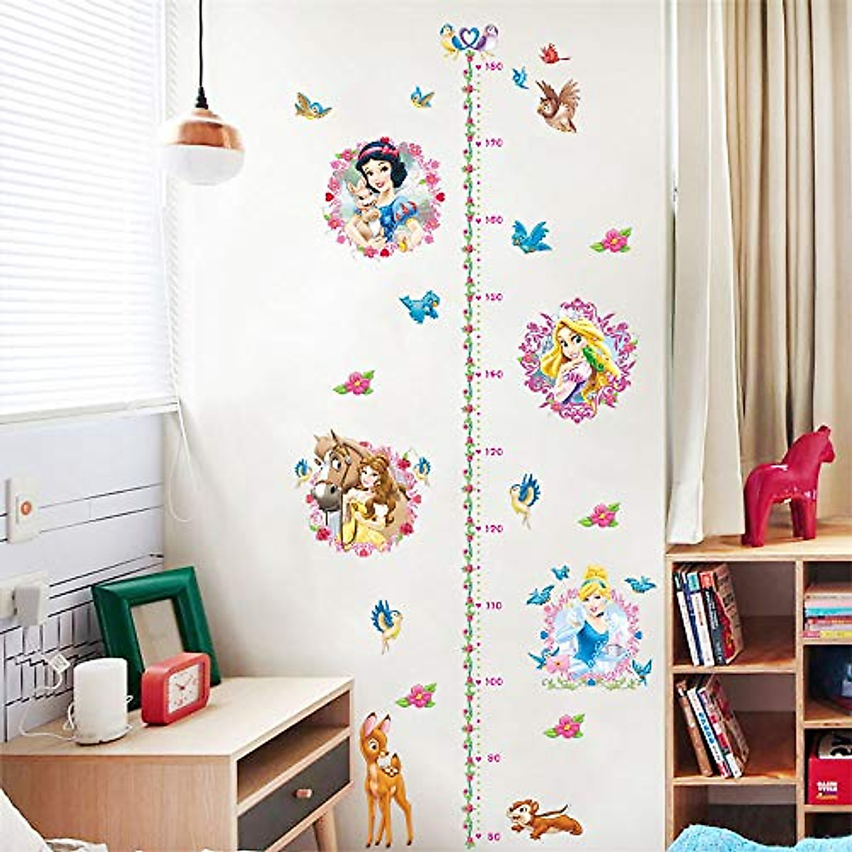 ufengke Princess Height Charts Wall Stickers Deer Flowers Wall Decals Art Decor for Girls Kids Bedroom Nursery