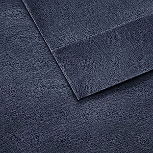 INK+IVY 100% Cotton Jersey Knit Heathered Fabric Sheet 13" Deep Pocket Modern All Season, Soft Bedding-Set, Matching Pillow Case, Queen, Navy, 4 Piece (II20-710)