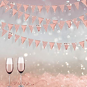 30 Ft Rose Gold Double Sided Glitter Metallic Paper Triangle Flag Pennant Bunting Banner for Wedding Birthday Holiday Festivals Anniversary Bridal Shower Hen Party Theme Party Decorations Supplies