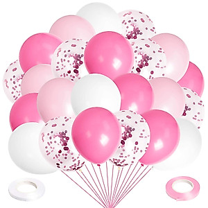 100pcs 12Inch Pink Balloons Hot Pink Light Pink White and Pink Confetti Latex Balloons for Girls Woman Birthday Decorations Valentines Day Baby Shower Bridal Proposal Wedding Party Decorations