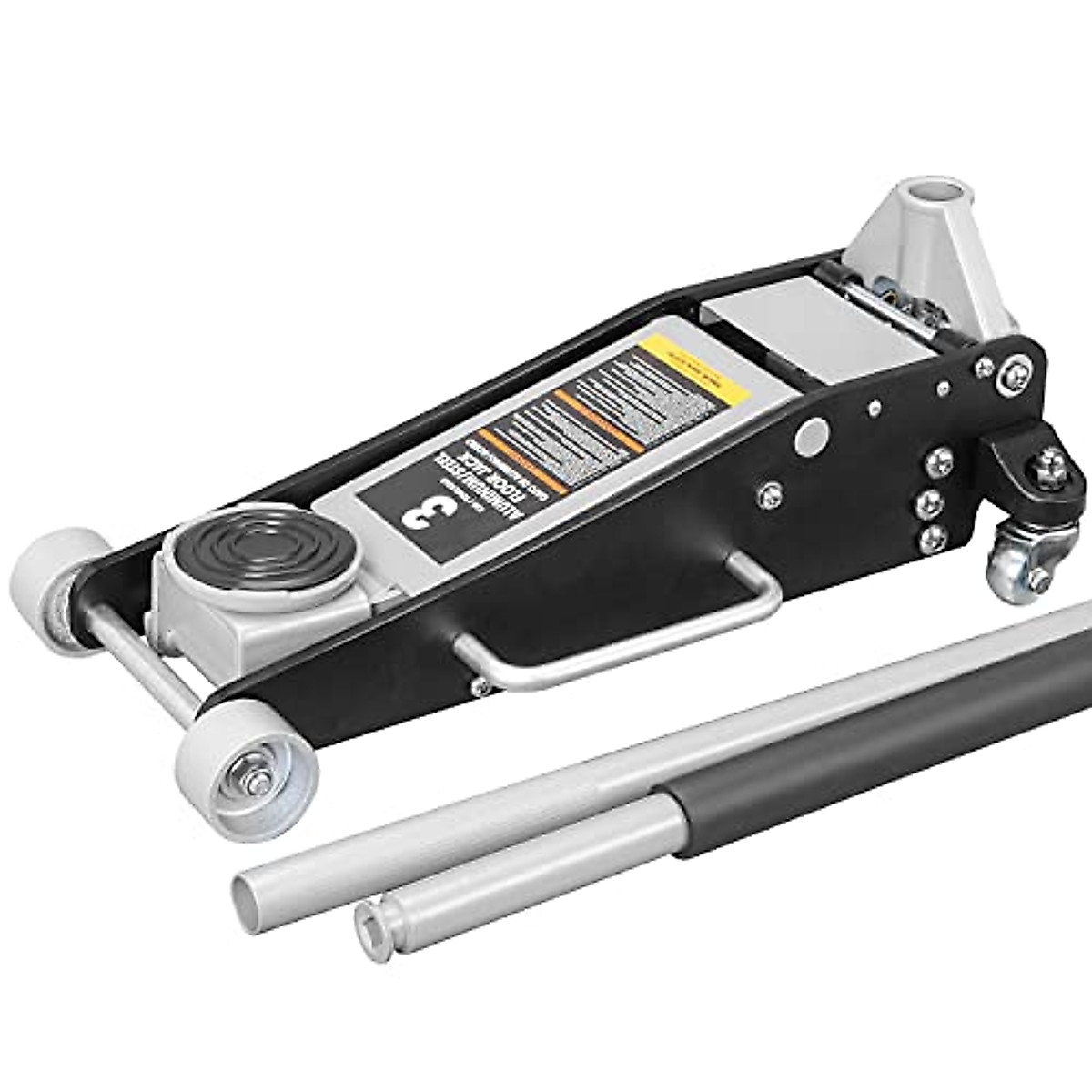 WOLF Hydraulic Low Profile Aluminum and Steel Racing Floor Jack with Dual Piston Quick Lift Pump, 3 Ton (6,000 lb) Capacity, Black, WFT830011LB