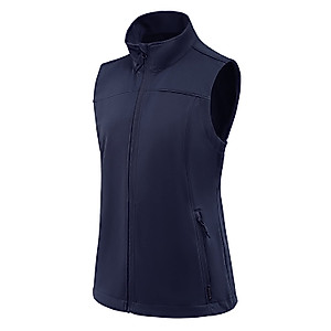 baleaf Women's Lightweight Vest Softshell Sleeveless Jacket Windproof Stand Collar with Zipper Pockets Running Hiking Golf Navy Blue L