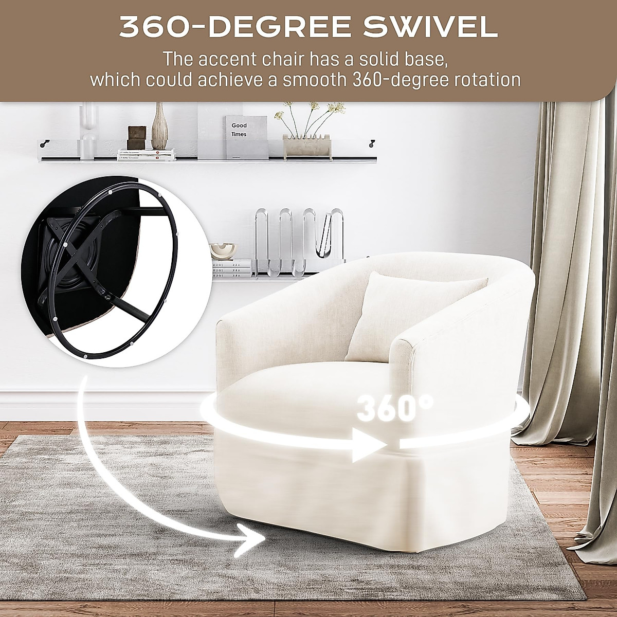 Nolohoo Swivel Accent Chair, Comfy Barrel Swivel Chairs with Skirt Padded Cushion, 360°Modern Upholstered Chenille Small Reading Armchair for Living Room Nursery Bedroom Lounge, Cream White