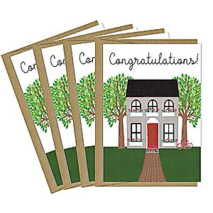 Tiny Expressions New Home Congratulations Greeting Cards with Inside Message and Kraft Envelopes (4 Cards)