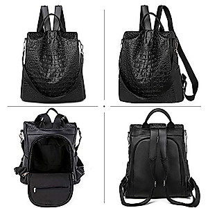 Monique Women Medium Crocodile Pattern PU Leather Backpack Anti-theft Back Zipper Closure Daypack Convertible Shoulder Bag