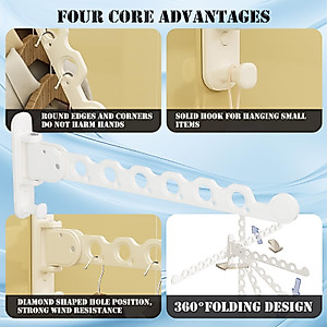 iMonse Wall Mount Clothes Drying Racks White Clothes Drying Organizer Rack Garment Hooks Aluminium Retractable Folding Indoor Wall Mounted Hanger Space Saver for Laundry Room Bedroom White 2Pack