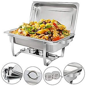 SUPER DEAL 8 Qt Stainless Steel 4 Pack Full Size Chafer Dish w/Water Pan, Food Pan, Fuel Holder and Lid For Buffet/Weddings/Parties/Banquets/Catering Events (4)