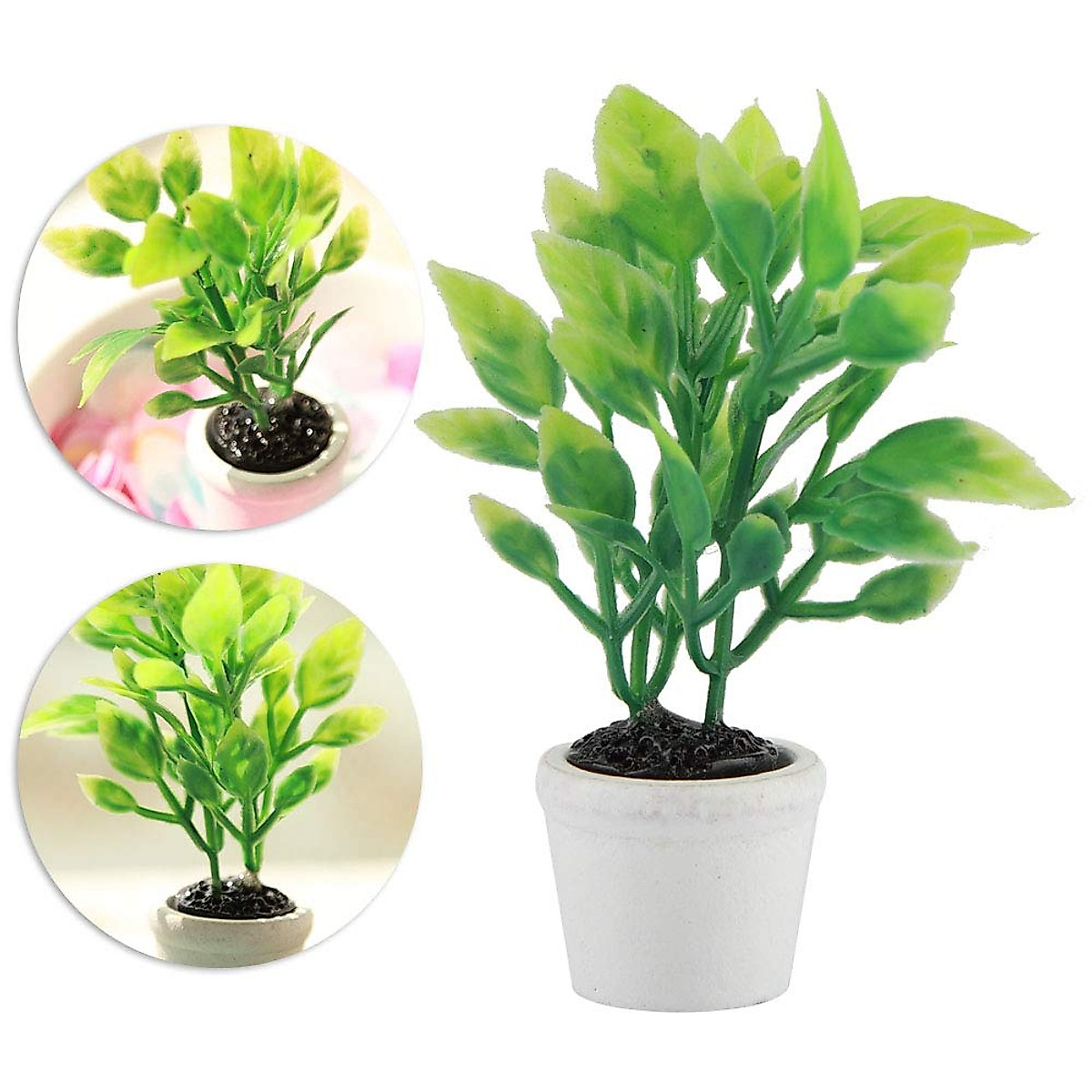 Fdit Artificial Miniature Green Plant Bonsai Fake Potted Plant Garden Decor Accessory for Home Garden Decor Regard