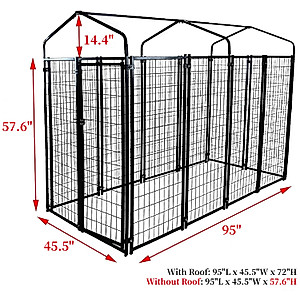 HITTITE Large Outdoor Dog Kennel, Heavy Duty Outdoor Dog Cage, Anti-Rust Dog Pens Outdoor with Waterproof UV-Resistant Cover and Secure Lock for Backyard,8'L x4' W x 6'H（with Roof）