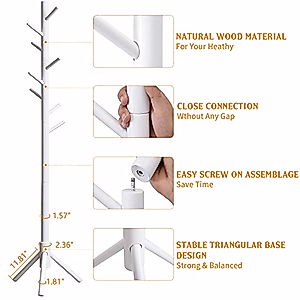 IBUYKE Coat Rack Stand Freestanding, 3-Tier Side Table, Coat Tree with 3 Adjustable Sizes and 8 Hooks, Industrial Small End Table with Storage Shelf, for Bedroom, Hallway RF-1194&TMJ402H