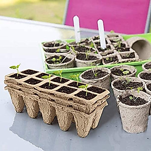 GROWNEER 120 Cells Peat Pots Seed Starter Trays, 12 Packs Biodegradable Seedling Pots Germination Trays, Organic Plant Starter Kit with 15 Pcs Plant Labels