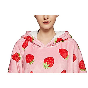 Hysunland Strawberry Wearable Blankets for Women Oversized Hoodie Sweatshirt with Kangaroo Pocket