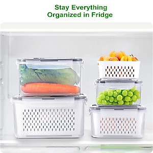 5 Pcs Fruit Storage Containers for Fridge, Berry Containers for Fridge with Lids, Airtight Fridge Organizer Bins with Vent Handle Lids, Keep Fruit, Vegetable, Meat Fresh Longer, Dishwasher Safe (5)