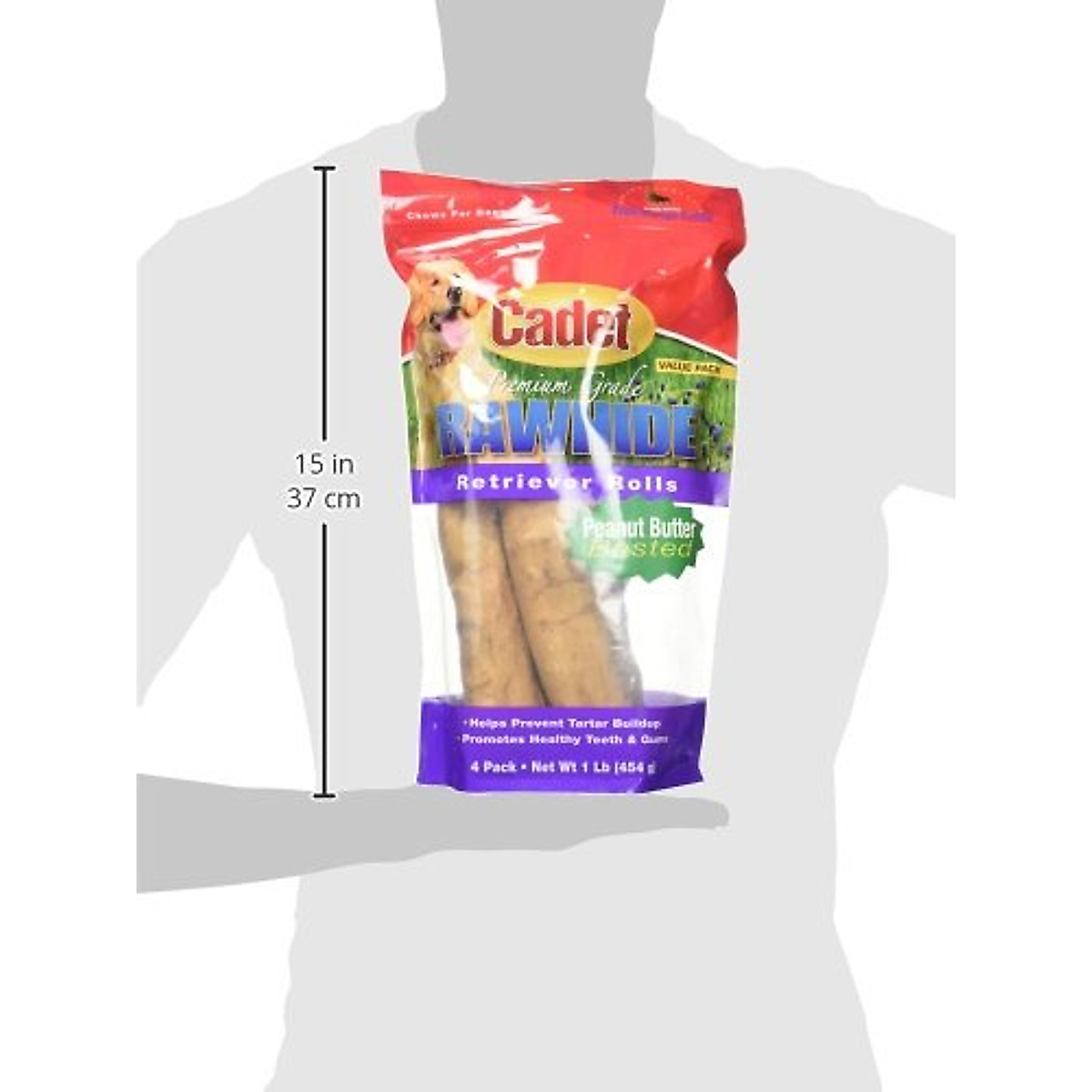 Cadet Premium Grade Beef Hide for Dogs, Long Lasting Rawhide Retriever Rolls, Single Ingredient Dog Chews, Peanut Butter Flavor, 10 Inch (4 Count)