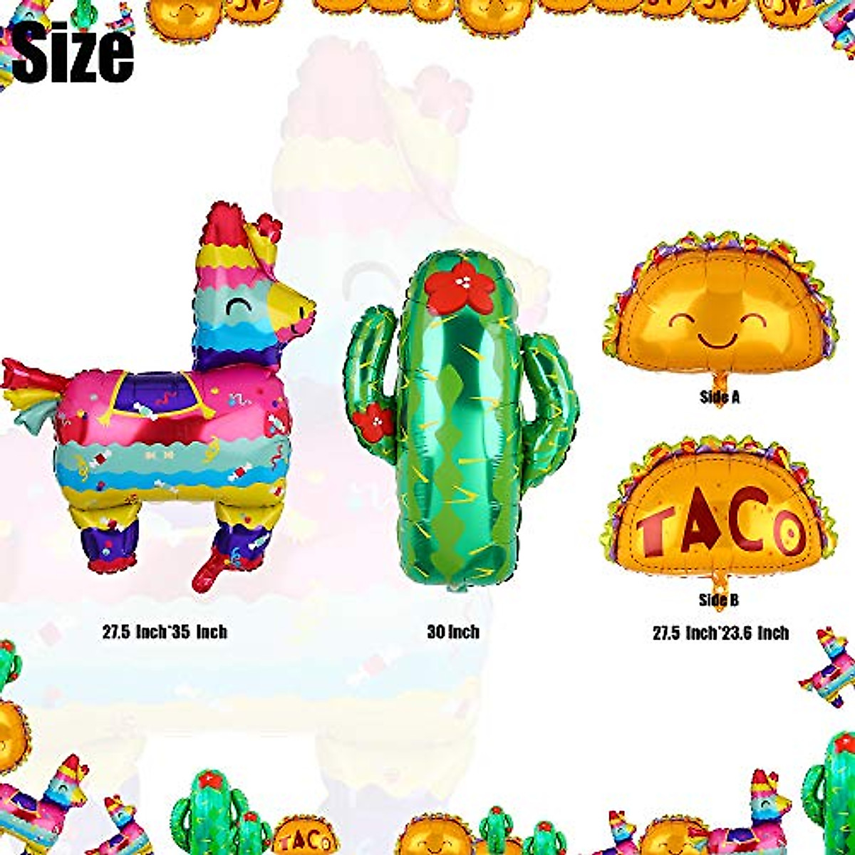 Mexico Taco Llama Cactus Jumbo Mylar Foil Balloons Birthday Baby Shower Decor Supplies Mexican Fiesta Theme Party Decorations 3 Pcs