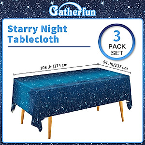 Gatherfun Space Tablecloth Space Stars Theme Party Supplies Starry Night Tablecloth Waterproof Plastic Galaxy Table Cover for Birthday Party Decorations 54x108 Inch 3PCS