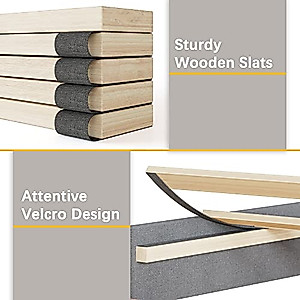 Fluest Queen Bed Frame Upholstered Bed Frame Platform with Adjustable Headboard Linen Fabric Tufted Headboard Wooden Slats Support, No Box Spring Needed, Easy Assembly, Mattress Foundation, Light Grey