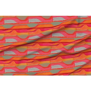 Spoonflower Fabric - Mid Century Corals Red Orange Coral Gray Modern Art Abstract Sunset Printed on Denim Fabric by The Yard - Bottomweight Apparel Home Decor Upholstery