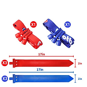 ANCKNE Flag Football Set, 2 Player Flag Football Belts for Kids/Youth/Adult, Includes 2 Adjustable Belts, 6 Flags, Strong Buckle Belt for Kids Players of Flag Football (3 Red & 3 Blue Flags)