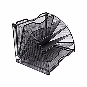 EasyPAG Desk File Organizer 6 Compartment Fan-Shaped Filing Paper Holder Letters Tray Desk Organizers and Accessories ,Black