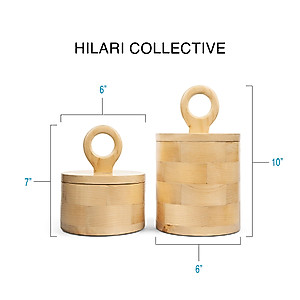 HILARI COLLECTIVE - Premium Designer Wood Canister with Lids - Set of 2 - Decorative Jars for Kitchen Decor, Dining Room and Pantry