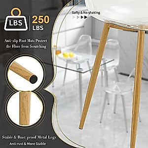 Glass Dining Table Set for 4, 51 inch Dining Table & Chair Sets with Light Wood Metal Legs for Kitchen, Modern Rectangle Tempered Glass Table Top and Transparent Plastic Dining Chair for Dining Room