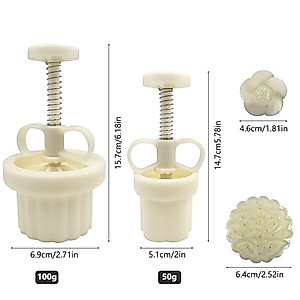 2 Set Mooncake Mould Press with 11 Stapms, FineGood DIY Cookie Cutter 50g 100g Flower Press Mooncake Mould Hand Pressure Mooncake Baking Tools