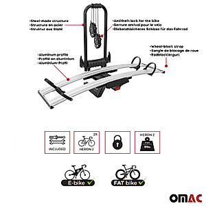 OMAC Auto Accessories Foldable Bike Rack Hitch Mounted | 2 Bicycle Carrier Racks Adjustable Hitches Suitable for Electric Bikes and Fat Bikes
