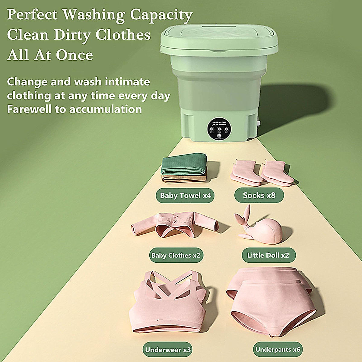 Portable Washing Machine,High Capacity Mini Washer with 3 Modes,Foldable Deep Cleaning Half Automatic Washt Suitable for Washing Small Pieces of Clothing, Baby Clothes,Underwear,Socks（Green）
