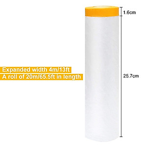 LISHINE 13Ft x 65 Ft Plastic Painting Drop Film, 2 Pcs Tape and Drape Dust Plastic Drop Cloth, Pre-Taped Masking Film for Automotive Painting Covering